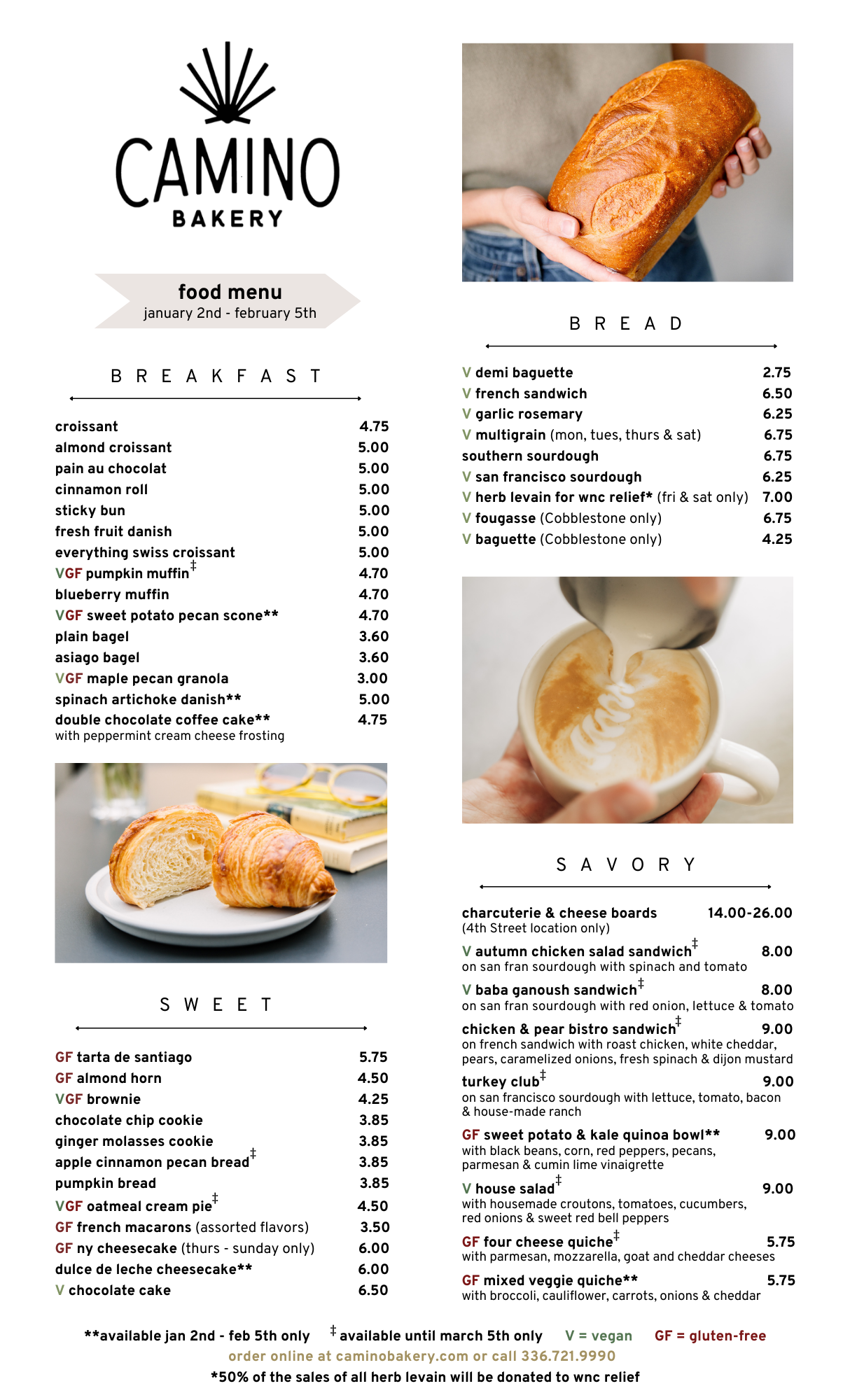 food menu – Camino Bakery